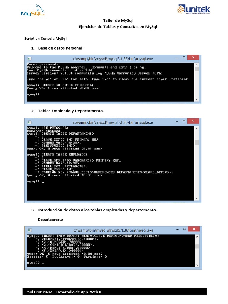 Ejercicios de Tablas y Consultas en Mysql PDF | PDF