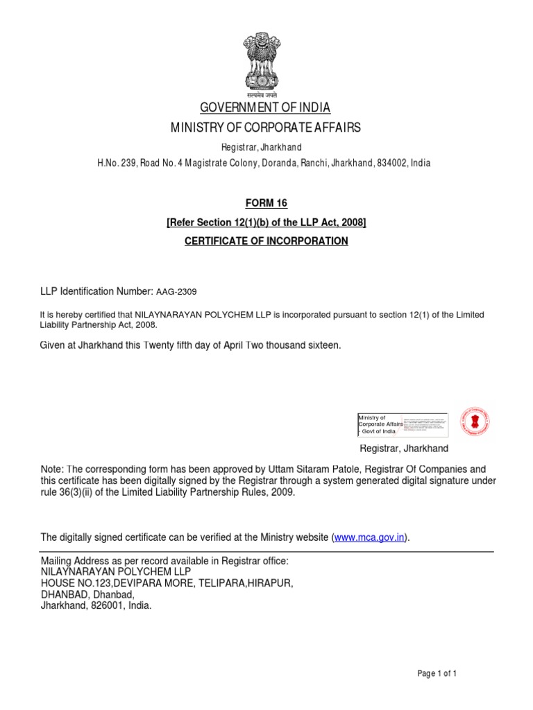 Certificate of LLP Incorporation | PDF | Limited Liability Partnership ...
