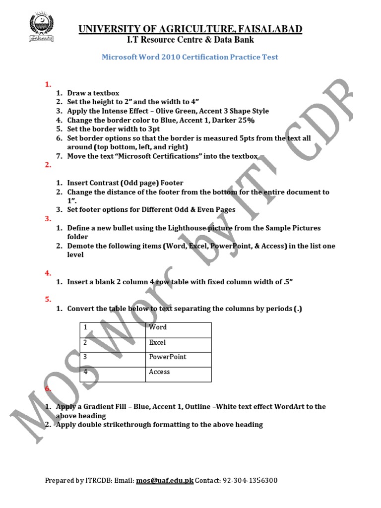 Microsoft Word 2010 Certification Practice Test 17 1 | PDF | Microsoft ...