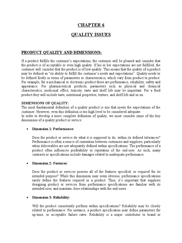 Quality Issues: Product Quality and Dimensions | PDF | Reliability ...