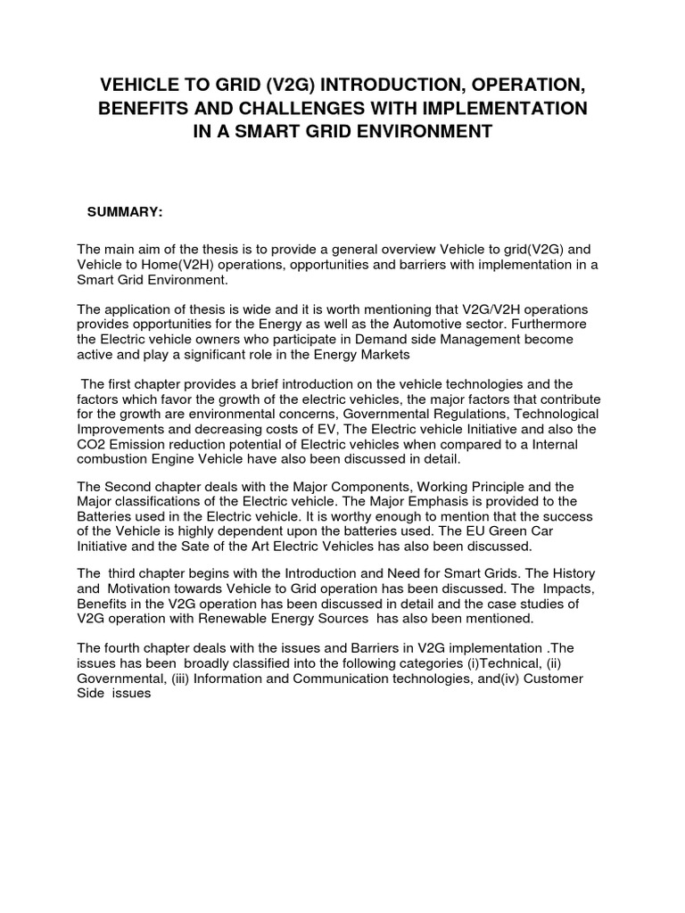 V2G Introduction, Operation, Benefits and Challenges | PDF | Electric ...
