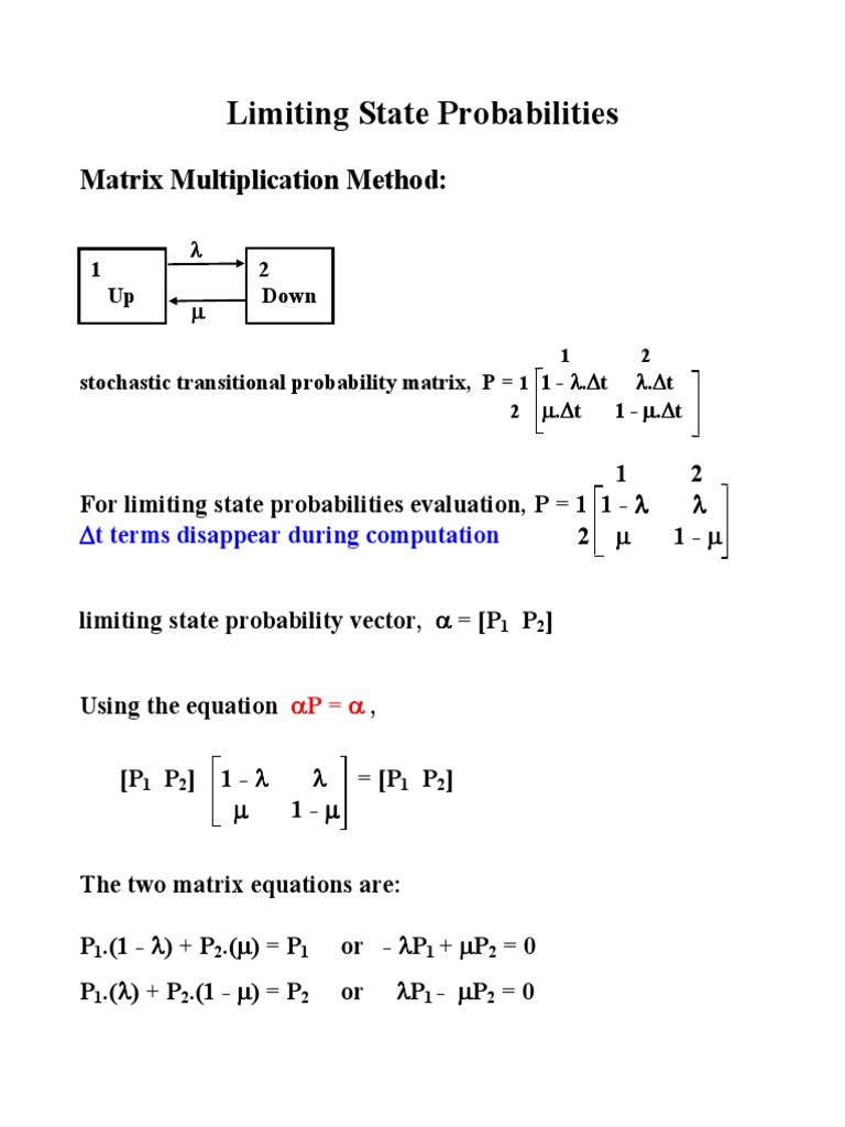 Limiting State Probabilities: Matrix Multiplication Method | PDF ...