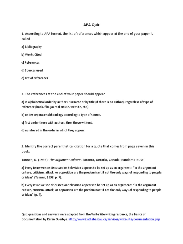 APA Quiz 19oct11 | PDF | Melanoma | Apa Style