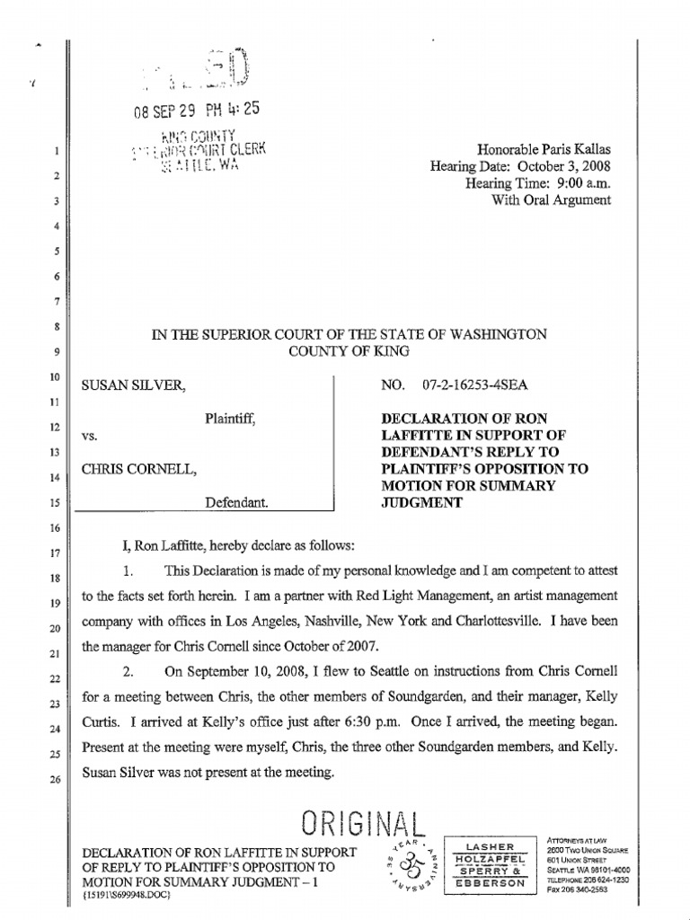 Declaration of Ron Laffitte 2008 Chris Cornell Court Documents | PDF