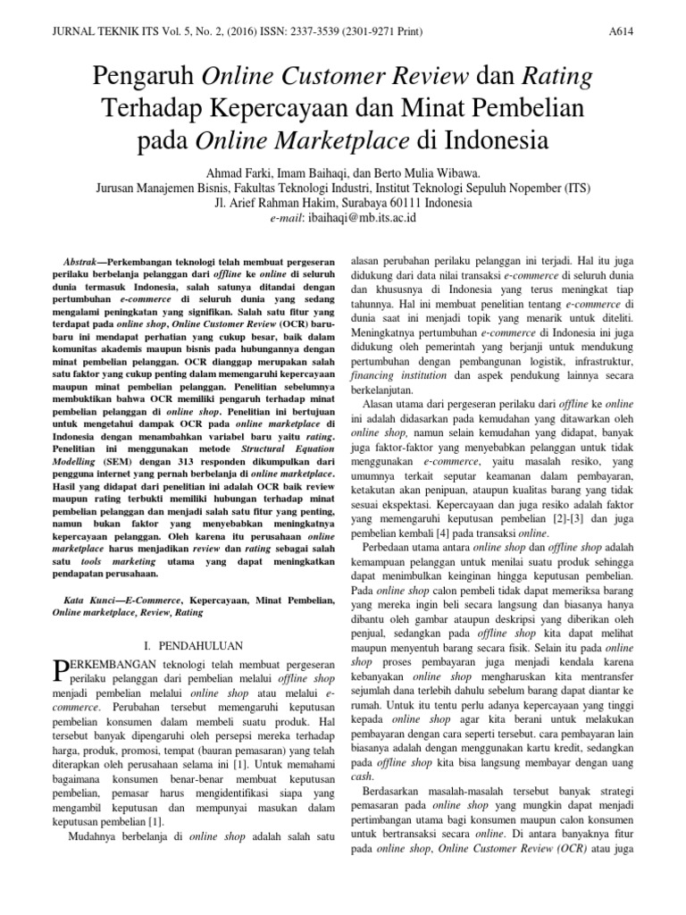 Pengaruh Online Customer Review Dan Rating Terhadap Kepercayaan Dan Minat Pembelian Pada Online ...