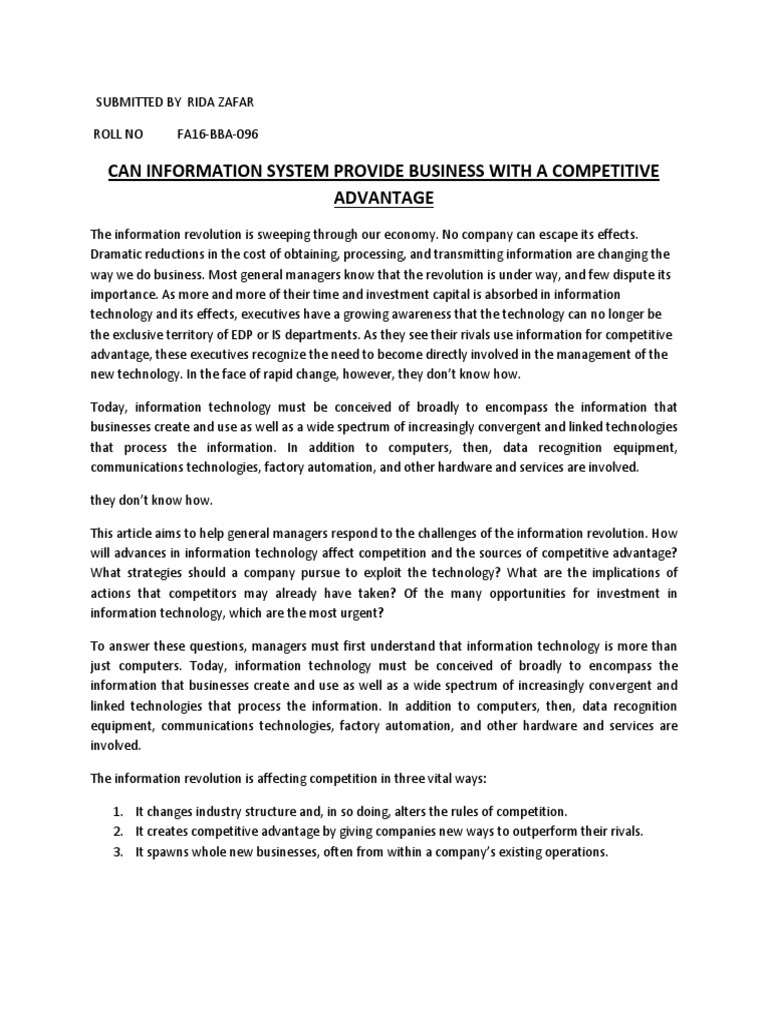 Can Information System Provide Business With A Competitive Advantage ...