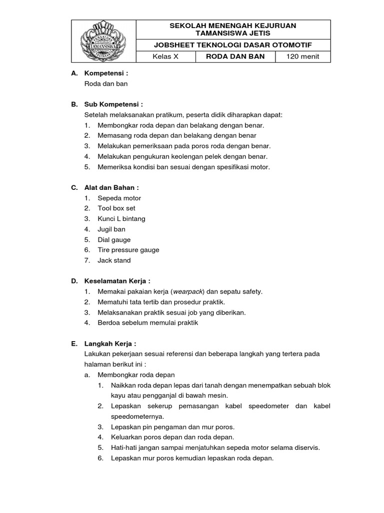 Jobsheet Roda Dan Ban FIX | PDF