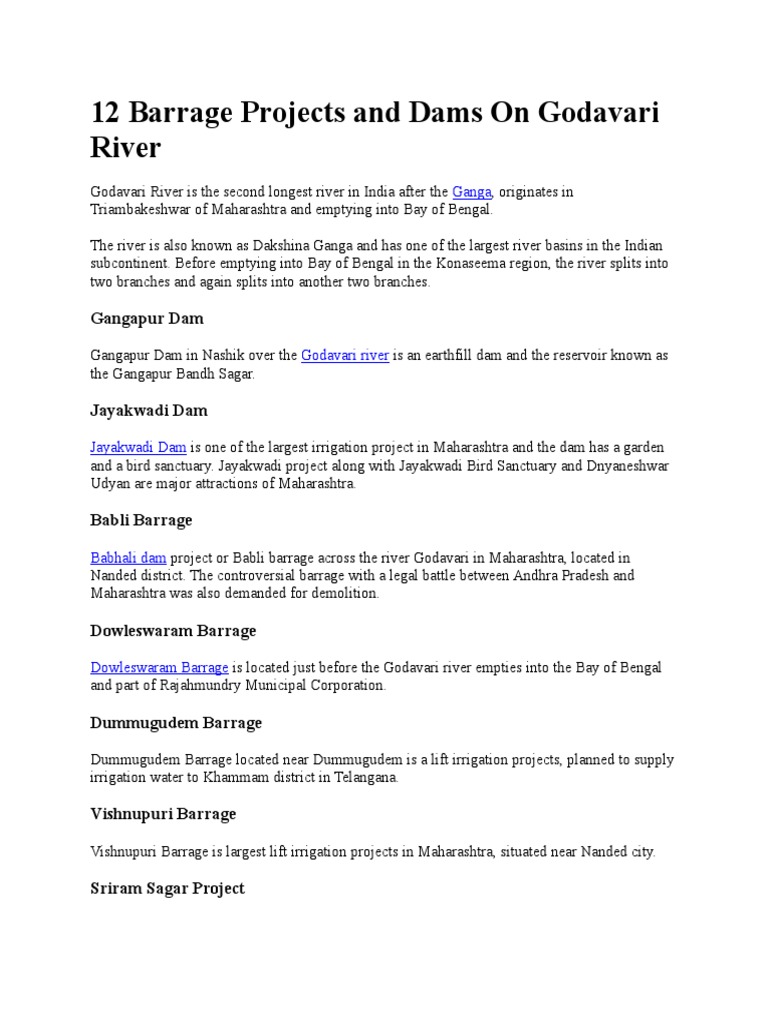 12 Barrage Projects and Dams On Godavari River | PDF | Disaster And ...