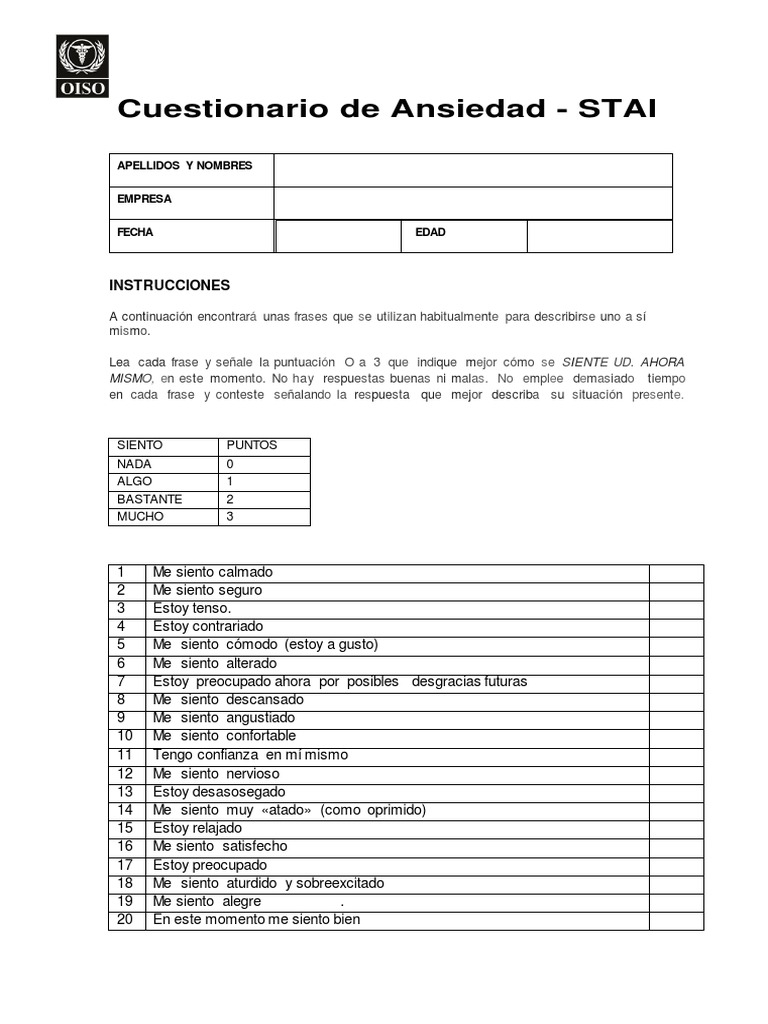 Cuestionario de Ansiedad | PDF | Ansiedad | Ocio