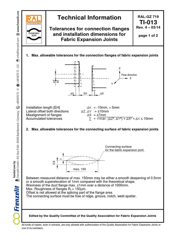TI-013 Tolerances For Connection Flanges and Installation Dimensions ...
