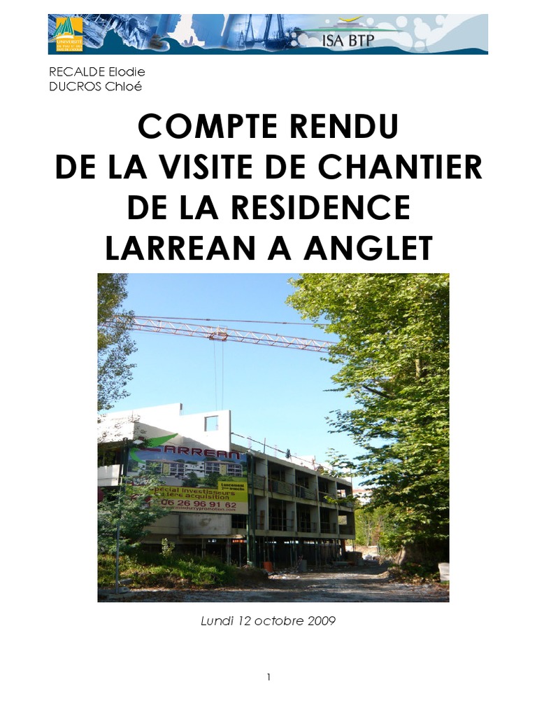Compte Rendu Visite Chantier PDF | PDF | Fondation (construction) | Béton