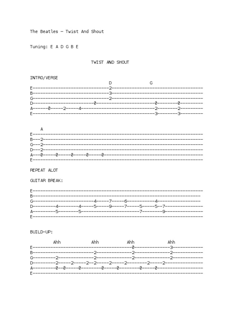 Twist and Shout Guitar Tabs Guide | PDF