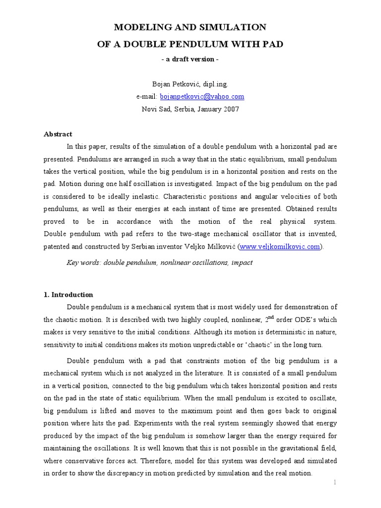 Bojan Petkovic-Modeling and Simulation of A Double Pendulum With Pad ... Bojan Petkovic-Modeling and Simulation of A Double Pendulum With Pad ...