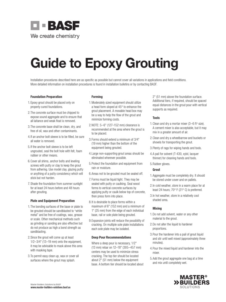 MBS Guide To Epoxy Grouting R1 PDF | PDF | Epoxy | Concrete