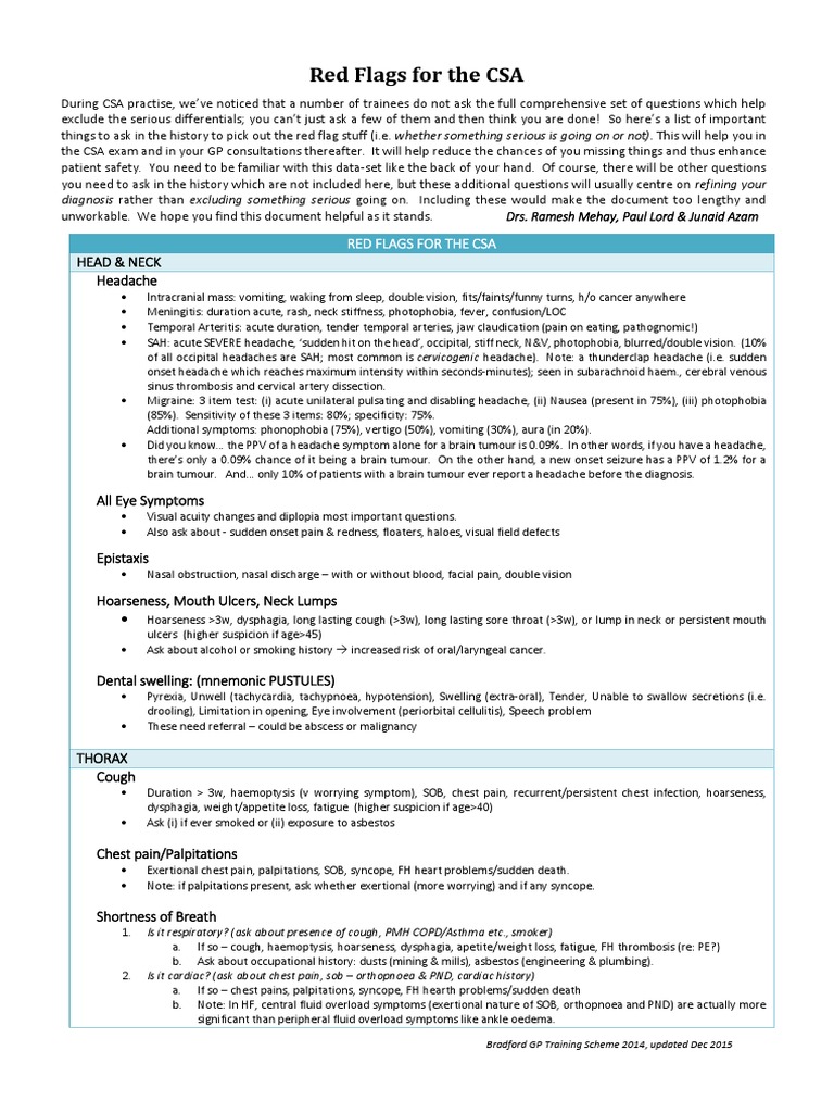 Red Flags For The MRCGP | PDF | Headache | Breast Cancer