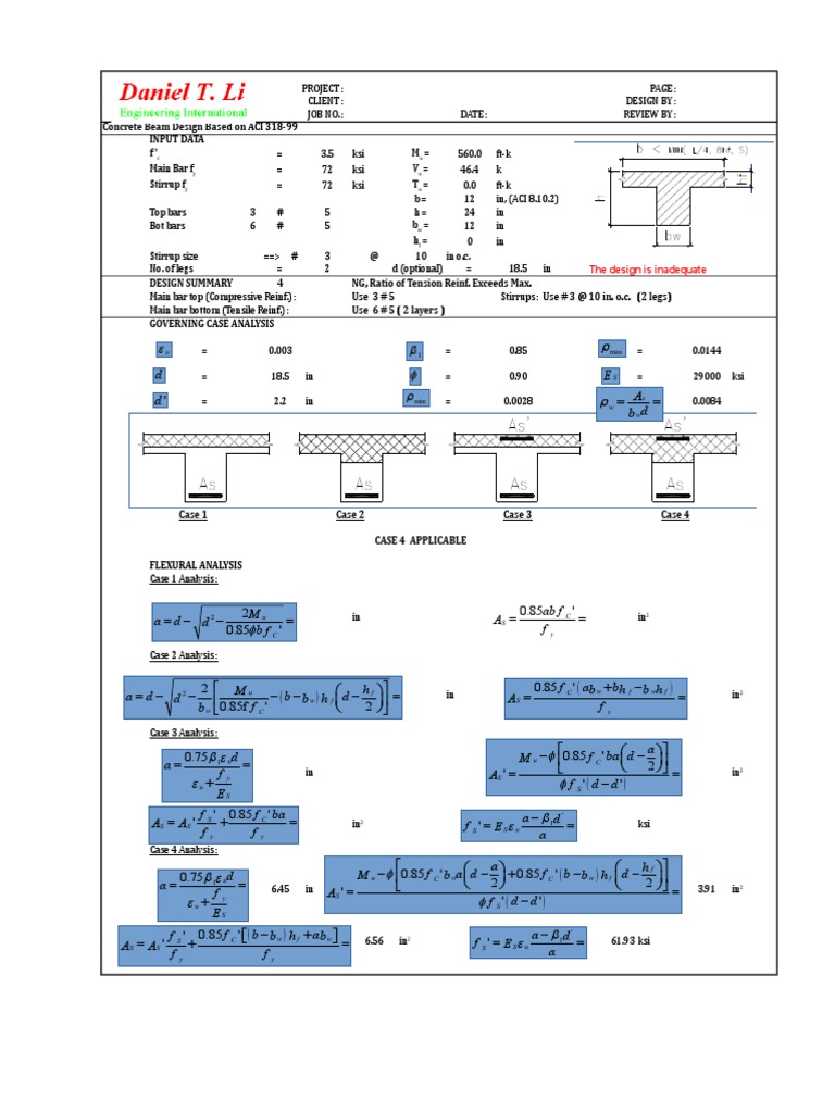 Concrete Beam Design Based On ACI 318-99 | PDF