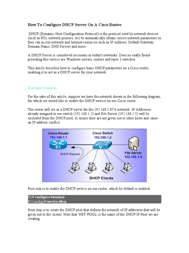 Configuring a DHCP Server on a Cisco Router to Automatically Assign IP ... Configuring a DHCP Server on a Cisco Router to Automatically Assign IP ...