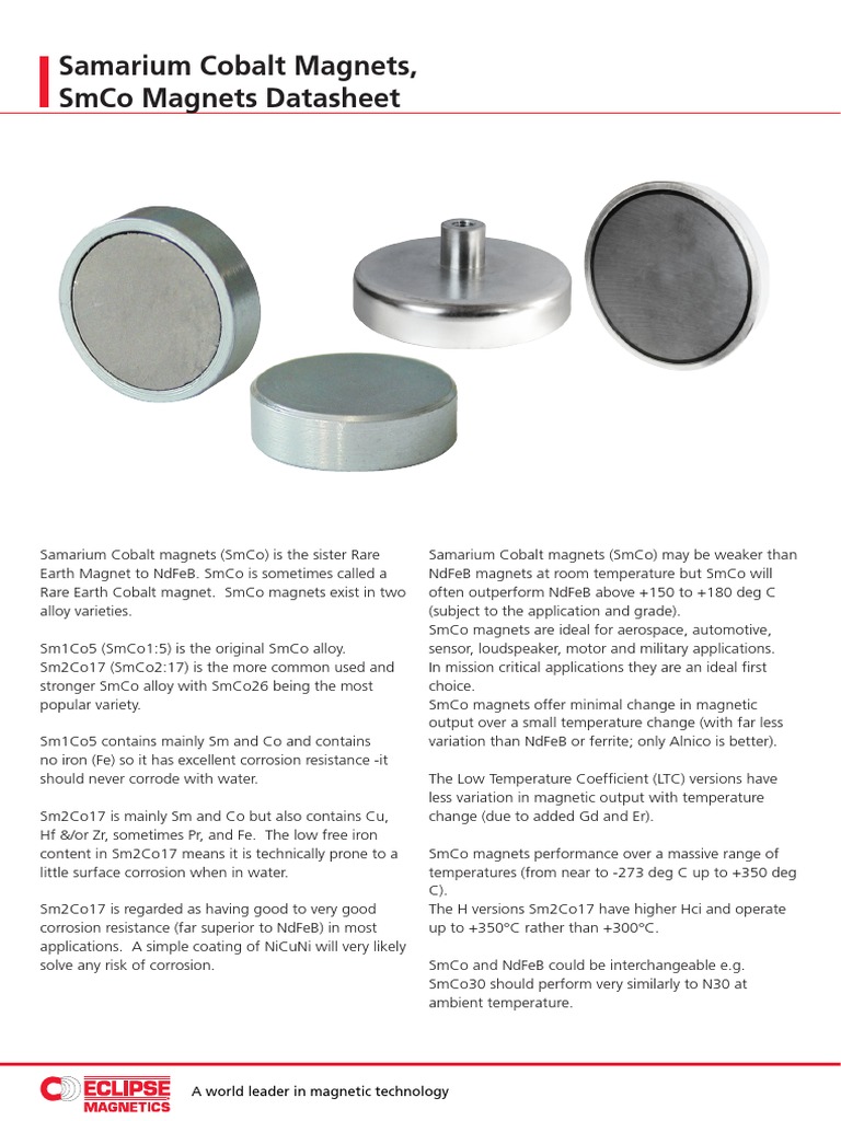 Samarium Cobalt Magnets Datasheet | PDF | Chemical Product Engineering ...