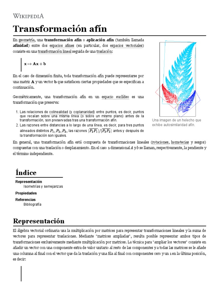Transformación Afín | PDF | Espacio vectorial | Matriz (Matemáticas)