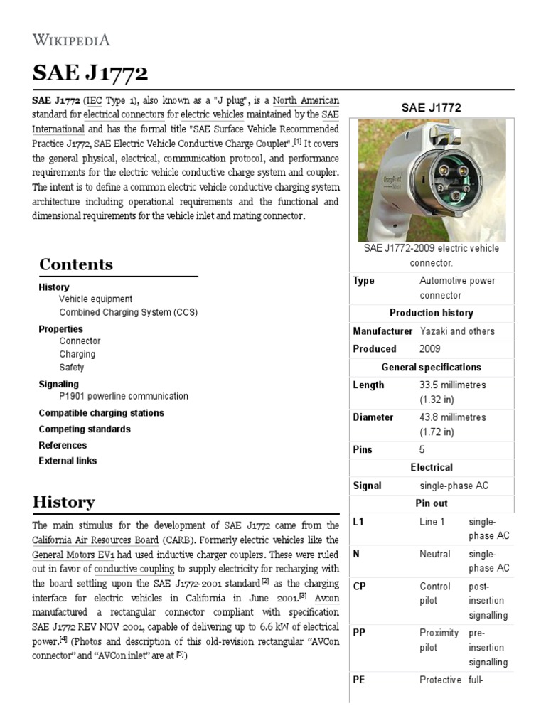 Sae j1772 Plug | PDF | Electricity | Vehicle Technology