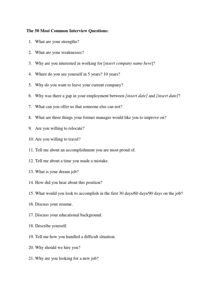 The 50 Most Common Interview Question2 | PDF | Accounting | Business