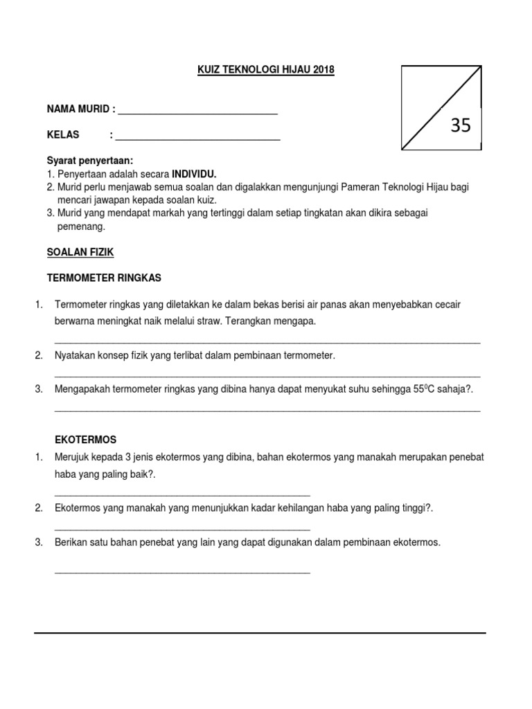 Contoh Soalan Kuiz Teknologi Hijau
