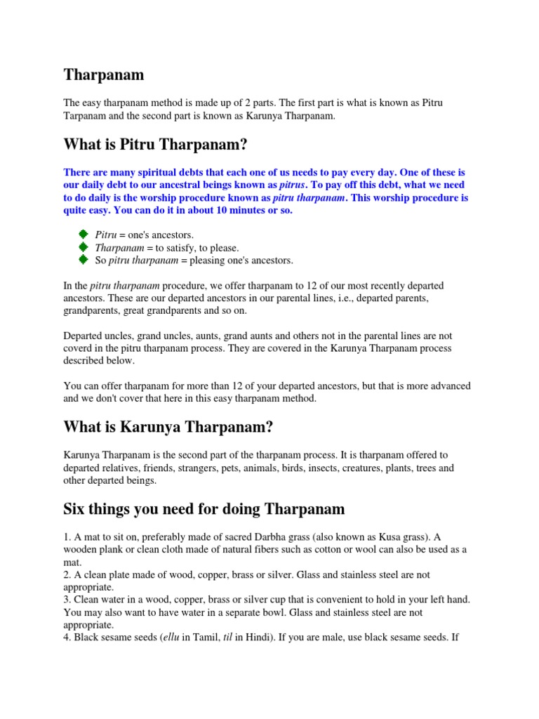 Tharpanam | PDF | Moksha | Religion And Belief