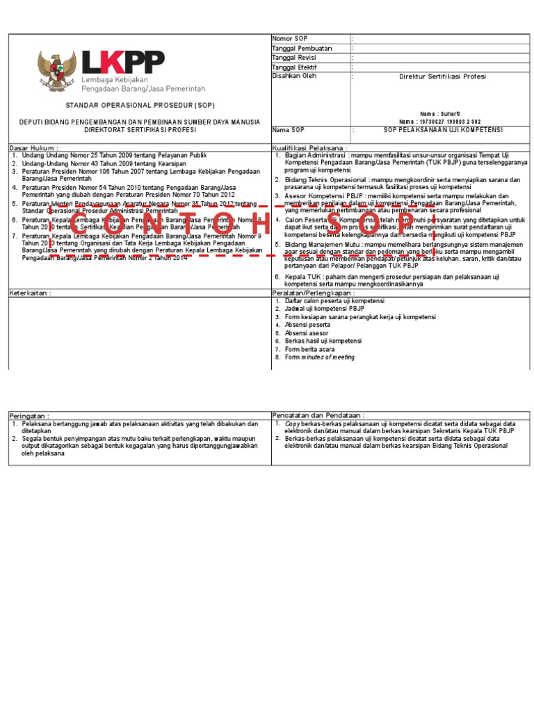 02.SOP Pelaksanaan Uji Kompetensi | PDF