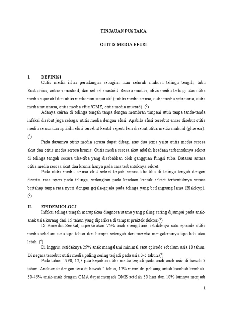 Otitis Media Efusi: Definisi, Epidemiologi, dan Etiologi | PDF