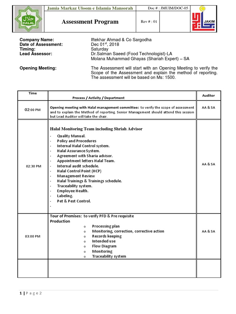 Halal Audit Plan Jmuim2018 19 PDF | PDF | Business