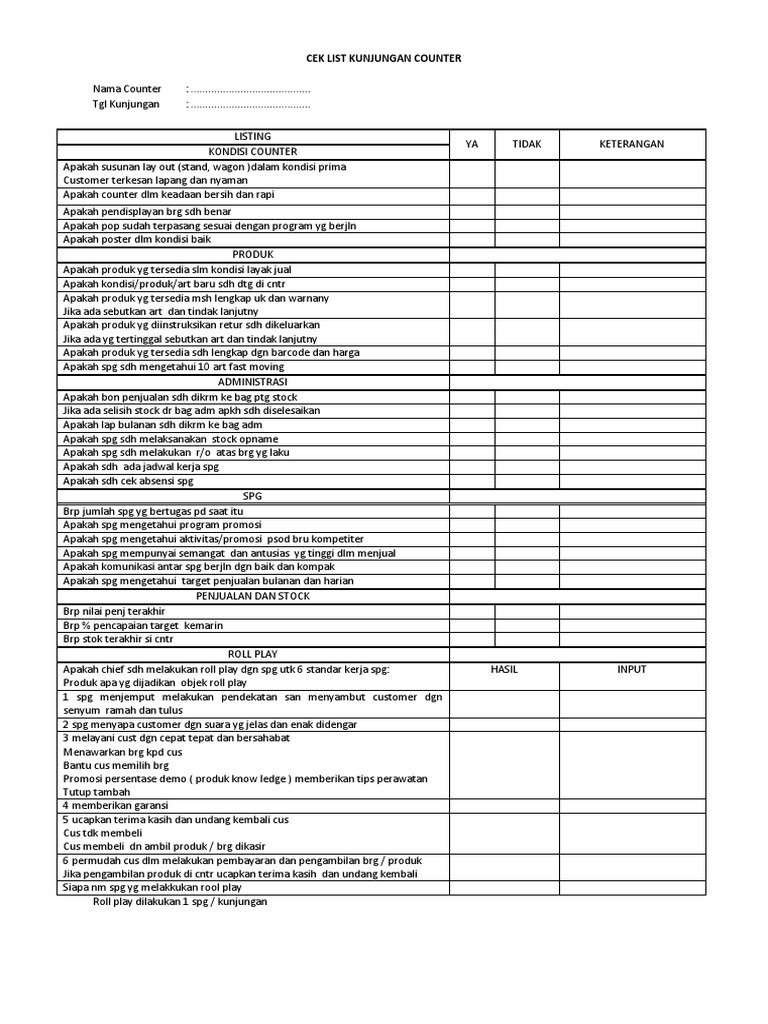 Cek List Kunjungan Counter Penjualan | PDF