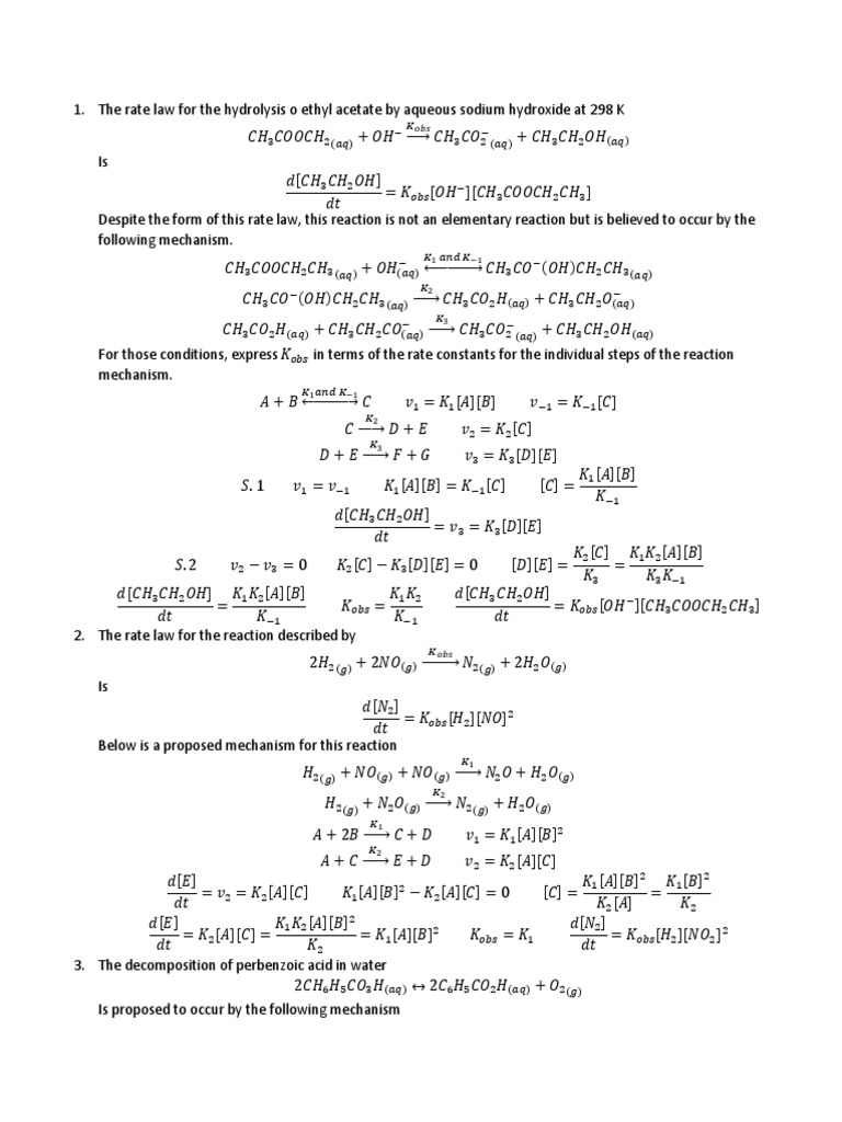 The Rate Law For The Hydrolysis o Ethyl Acetate by Aqueous Sodium ...