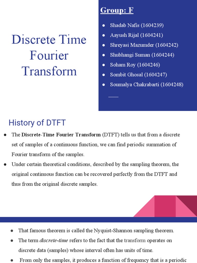 DTFT Presentation | PDF | Discrete Fourier Transform | Spectral Density