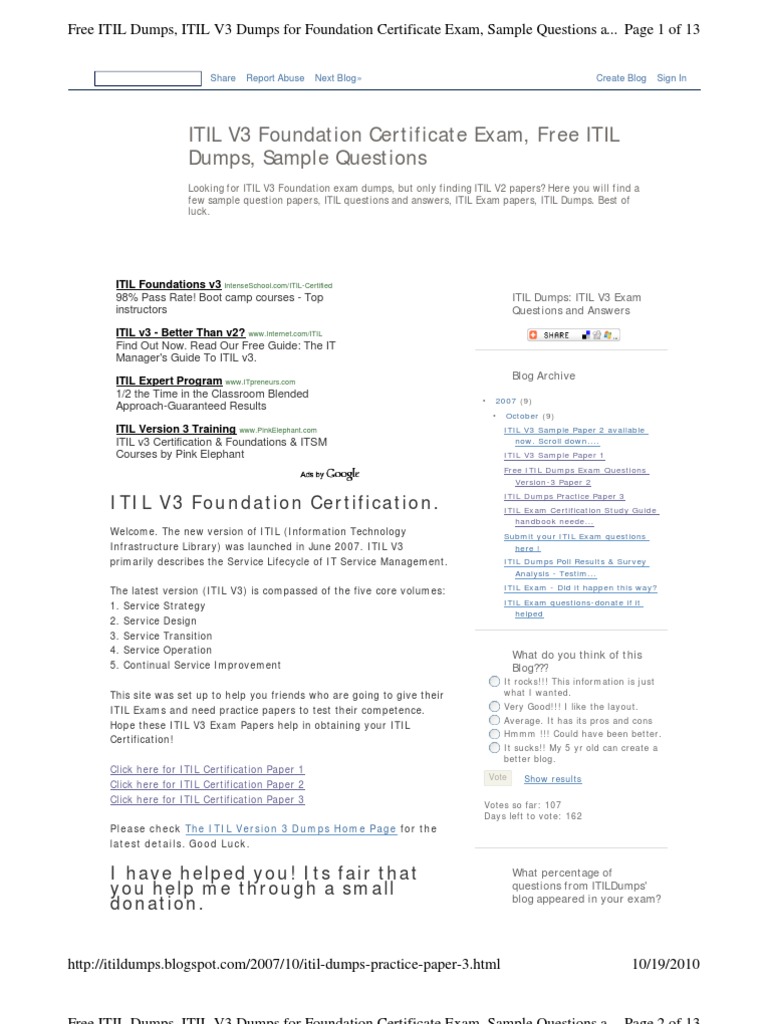 ITIL V3 Exam Dumps and Sample Questions | PDF | Itil | It Service ...
