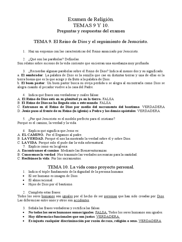 Examen de Religion | PDF | Mal | Jesús