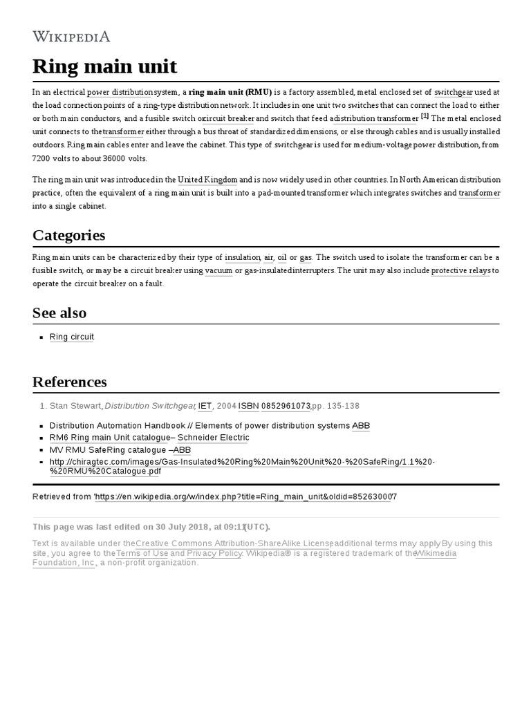 Ring Main Unit: Categories | PDF