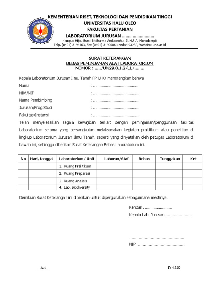 Surat Keterangan Bebas Laboratorium | PDF