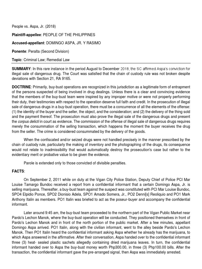 People vs. Aspa, Jr. Digest | PDF | Prosecutor | Entrapment