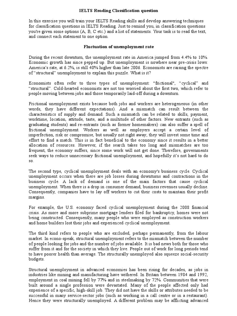IELTS Reading Classification Question | PDF | Unemployment | Social Science