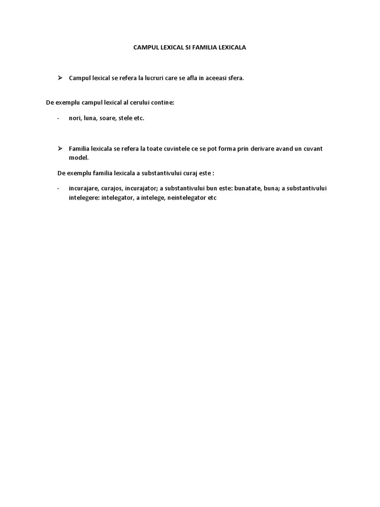 Campul Lexical Si Familia Lexicala | PDF