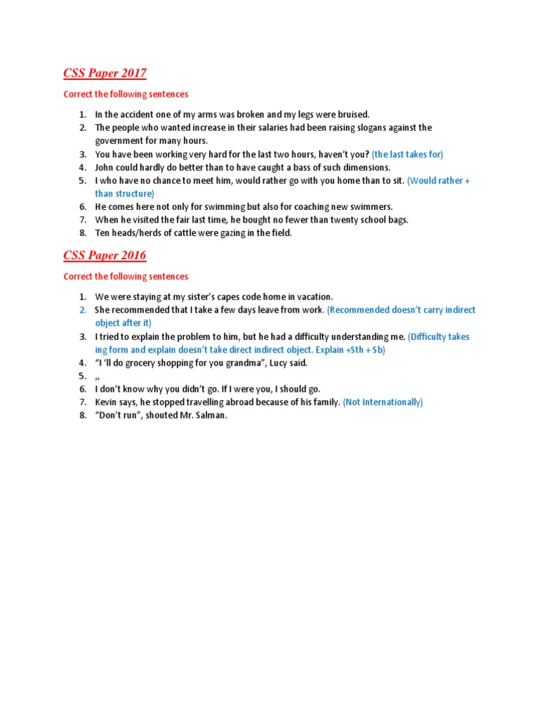 CSS English Correct Sentences | PDF | Foreign Language Studies