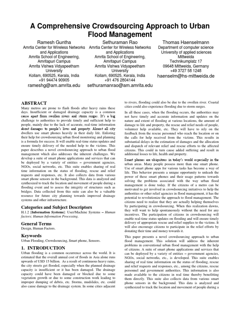 A Comprehensive Approach To Crowdsourcing of Urban Flood Management ...