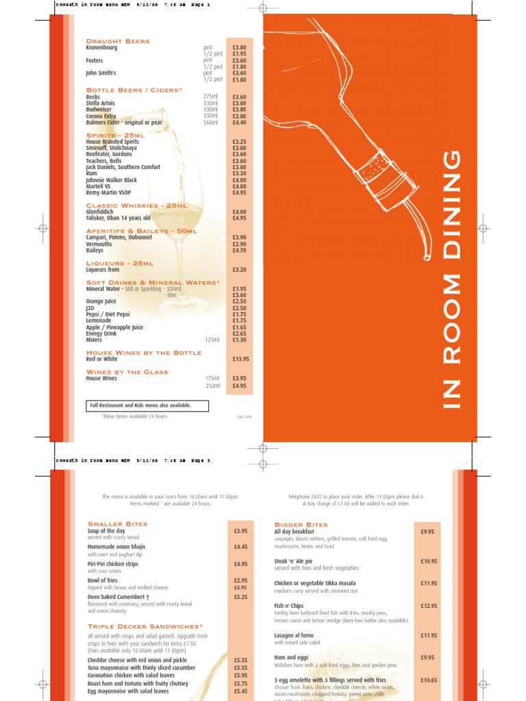 In-Room Dining Menu and Prices | PDF | Salad | Hamburgers