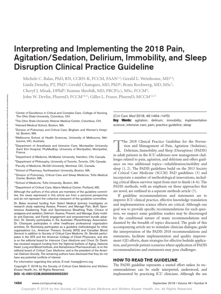 Interpreting and Implementing The 2018 Pain, Agitation:Sedation ...