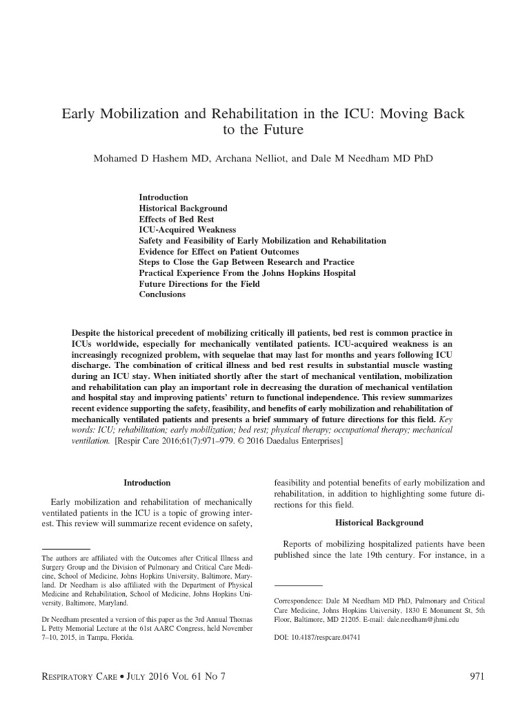 Early Mobilization and Rehabilitation in The ICU Moving Back To The ...