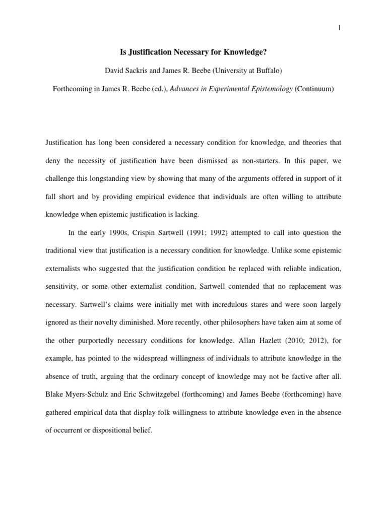 Sackris Beebe Is Justification Necessary For Knowledge | PDF | Theory Of Justification ...