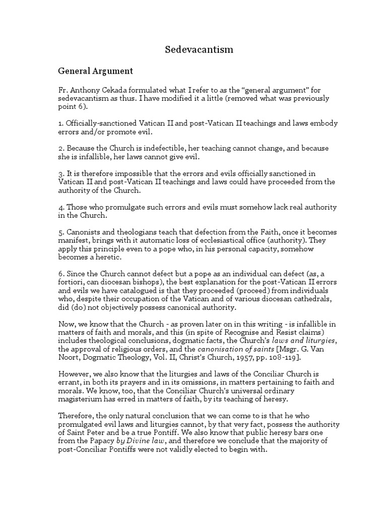 Understanding Sedevacantism's Claims | PDF | Pope | Catholic Church