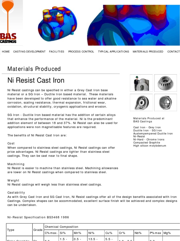 BAS Castings - Ni Resist CA.. | PDF | Stainless Steel | Cast Iron