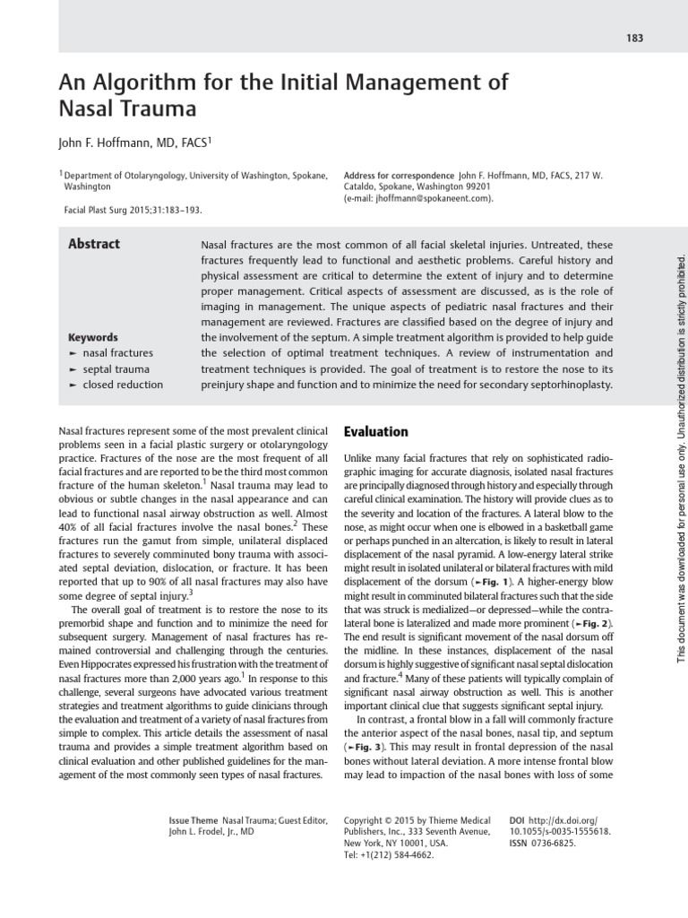 An Algorithm For The Initial Management of Nasal Trauma: John F ...