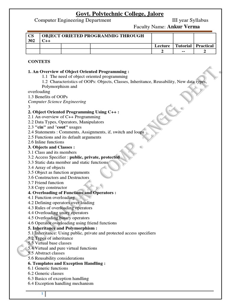 Jalore Polytechnic Computer Engineering Syllabus | PDF | C++ | Computer ...